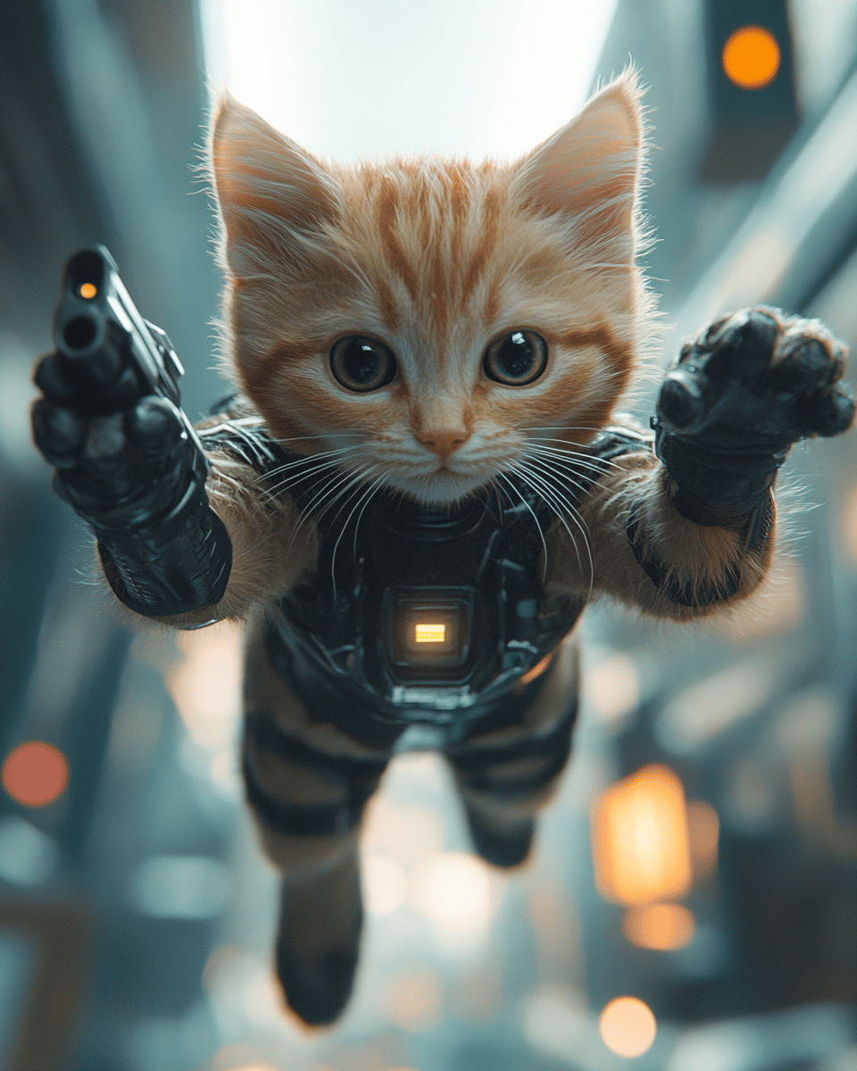 British Shorthair Cyberpunk Blaster Chase Cat Art — Wolden Art ...