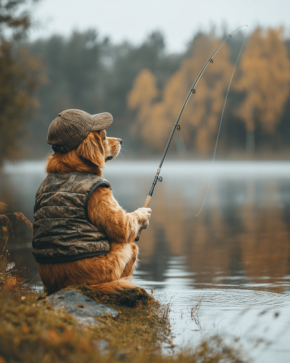 Golden Retriever Autumn Angler Dog Art — Wolden Art